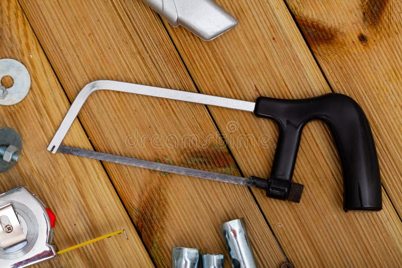 Hacksaw among Various Construction Tools Stock Image - Image of ...
