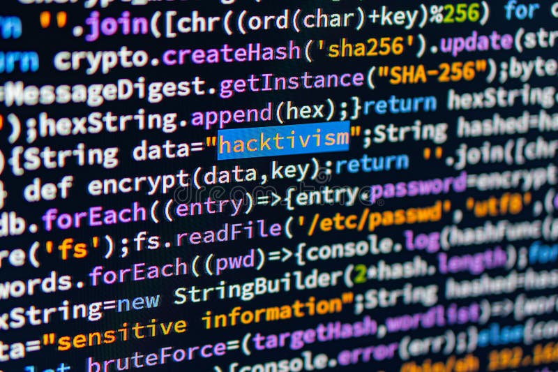 Hacktivism. Image of a Close-up Computer Monitor Screen Displaying ...