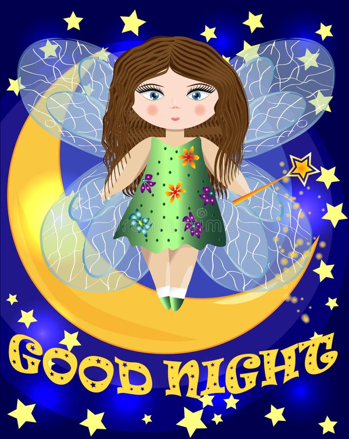 Hada sentada en la luna stock de ilustración. Ilustración de hermoso ...