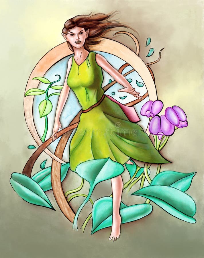 Hada verde stock de ilustración. Ilustración de hermoso - 36063736