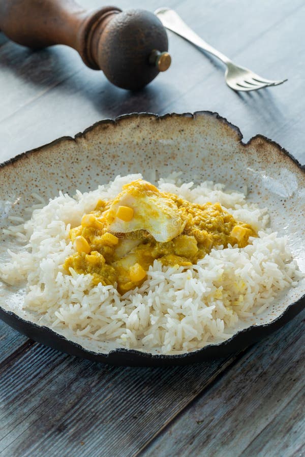 Haddock in Creamed Coconut and Corn Curry Stock Photo - Image of dining ...