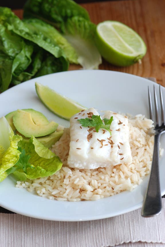 Haddock with rice stock image. Image of vegetable, fillet - 15860767