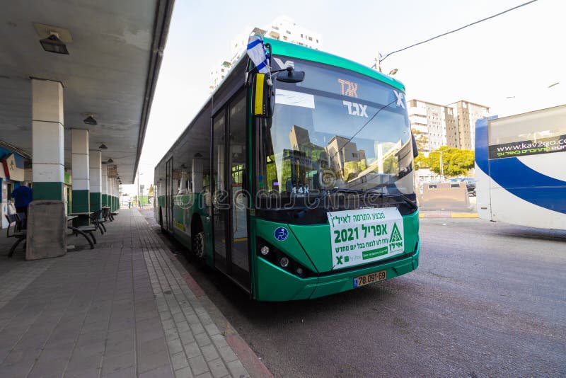 An Egged Green Bus Parked at a Central Station in Hadera Editorial ...