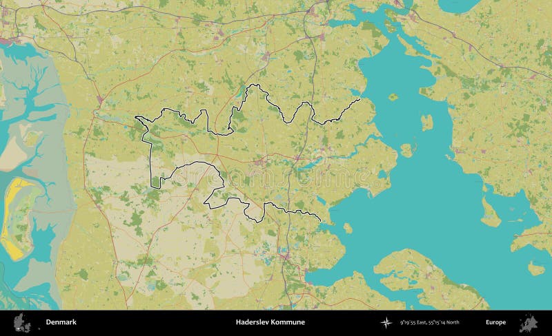 Haderslev Kommune Outlined, Denmark. Topographic Humanitarian Stock ...