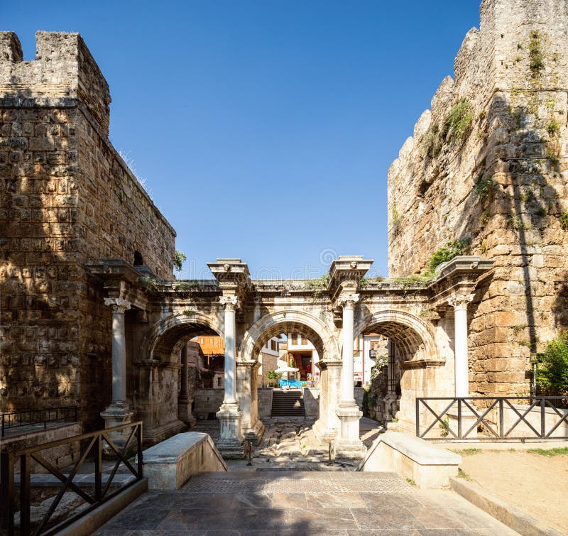 The Hadrian`s Gate in Antalya, Turkey Stock Photo - Image of triumphal ...