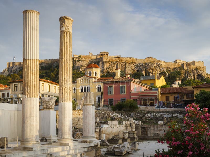 Hadrian`s Library and Acropolis. Stock Photo - Image of greece ...