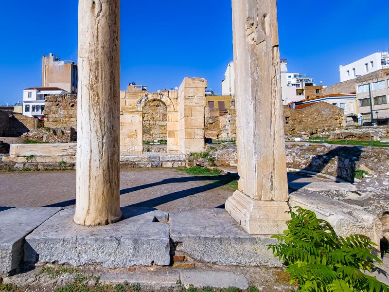 Hadrian S Library in Athens Stock Photo - Image of marble, tourist ...