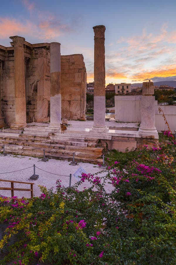 Hadrian`s Library In Athens. Stock Photo - Image of landmark, cityscape ...