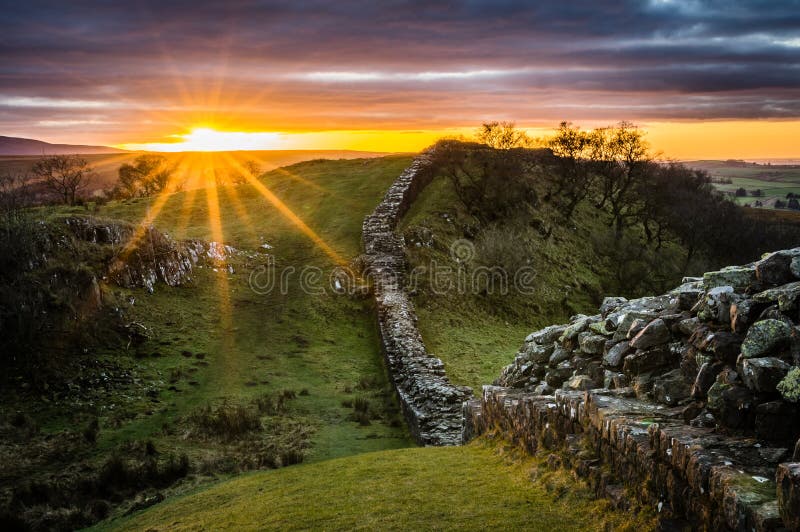 Hadrian`s Wall, Northumberland Stock Image - Image of sunset, hadrians ...