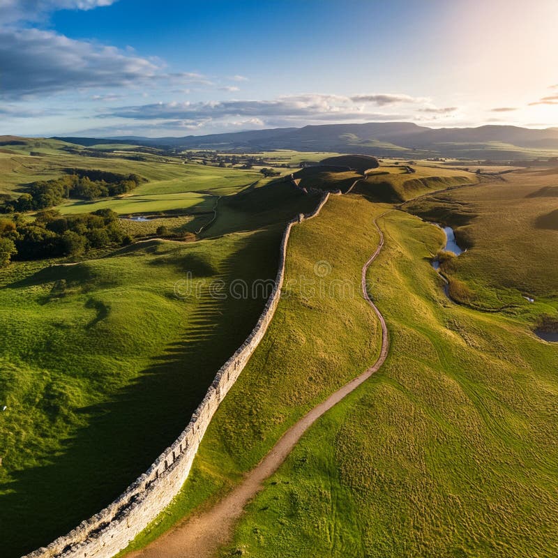 Hadrian Wall, AI generated stock illustration. Illustration of panorama ...