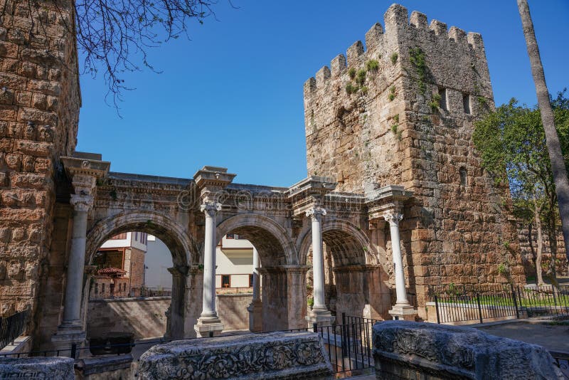 Hadrians Gate in Antalya, Turkiye Stock Photo - Image of archeology ...