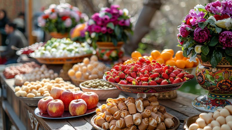 Haft-seen Table for a Vibrant Nowruz Celebration Stock Photo - Image of ...
