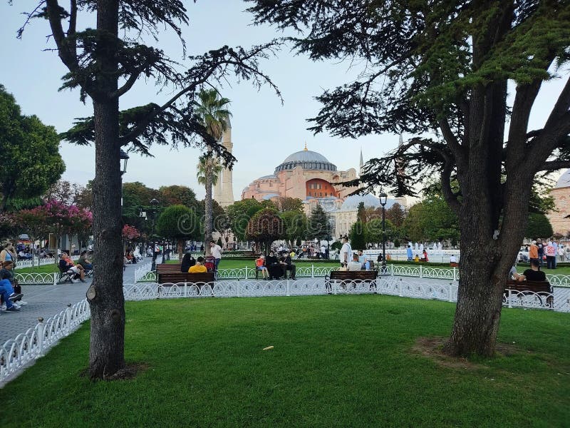 Hagia Sofya Mosque View from Grass Garden between the Trees Editorial ...