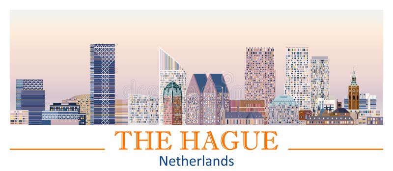 The Hague Skyline in Bright Color Palette Vector Illustration Stock ...