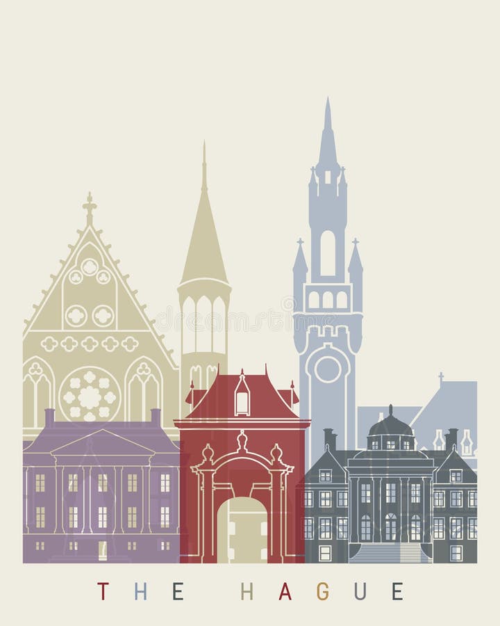 The Hague skyline poster stock vector. Illustration of poster - 79533110