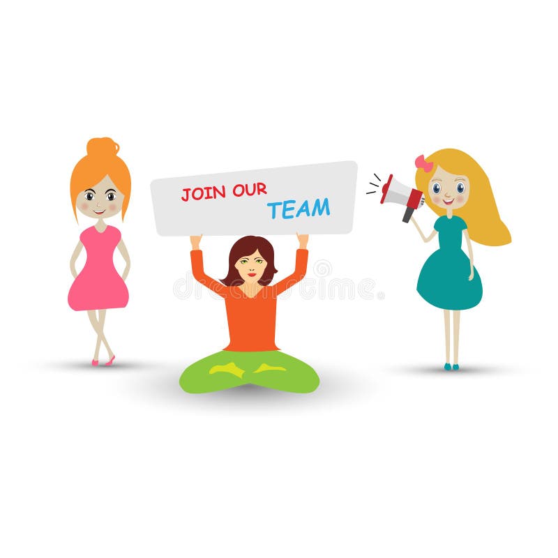 Three Girls with the Message Join Our Team Stock Illustration ...