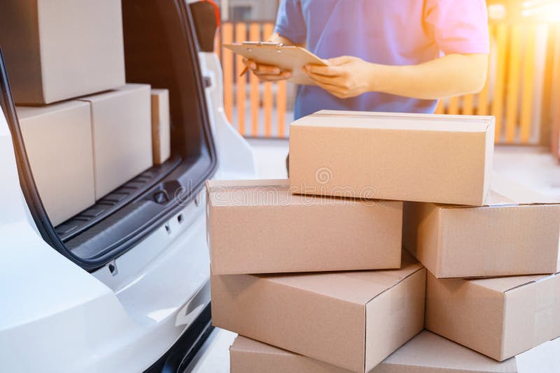 Hai Mailman Checking Parcel and Mail Boxes for Home Delivery. Stock ...