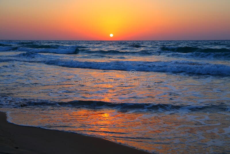 Haifa Beach Sunset in Israel - Dado Beach Stock Photo - Image of resort ...