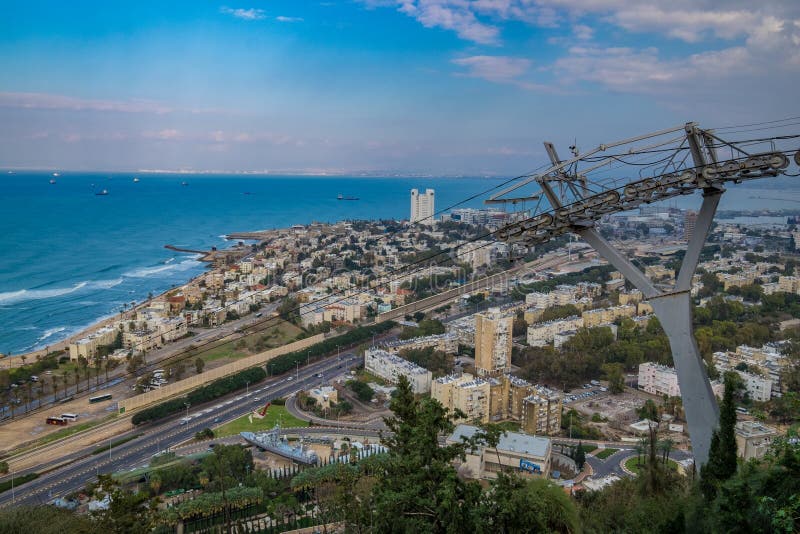 Panorama Of Downtown Haifa And Haifa Harbor And Bay Editorial ...