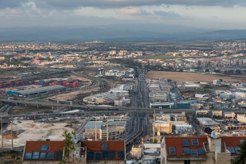 Haifa cityscape at sunset editorial stock photo. Image of panorama ...