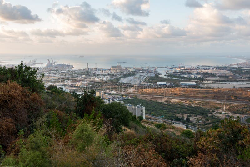 Haifa cityscape at sunset stock photo. Image of city - 84599682