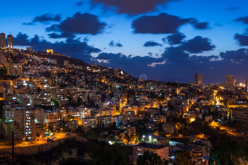 Haifa cityscape at sunset stock photo. Image of haifa - 84600814