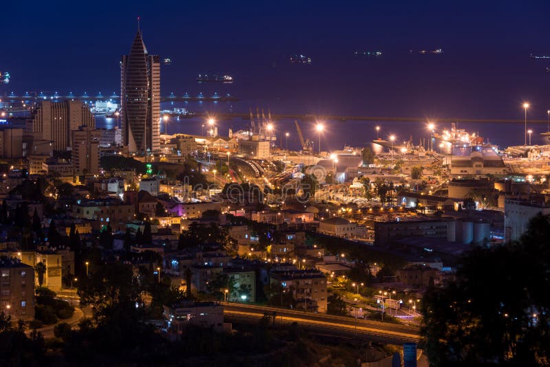 Haifa cityscape at sunset stock image. Image of skyline - 84600829