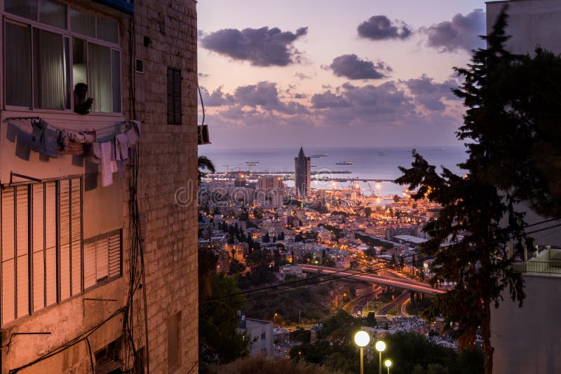 Haifa cityscape at sunset editorial photo. Image of residental - 84600876
