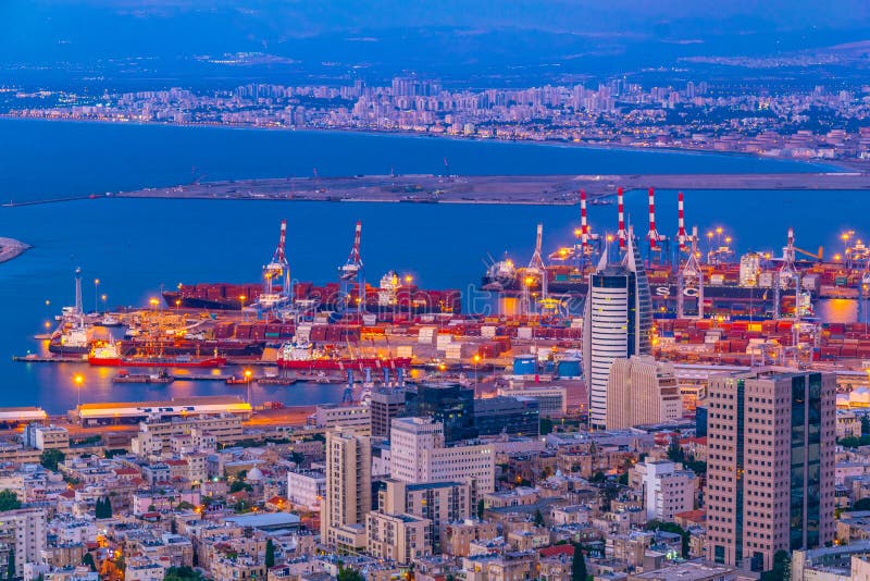 HAIFA, ISRAEL, SEPTEMBER 11, 2018: Sunset View of Port of Haifa, Israel ...