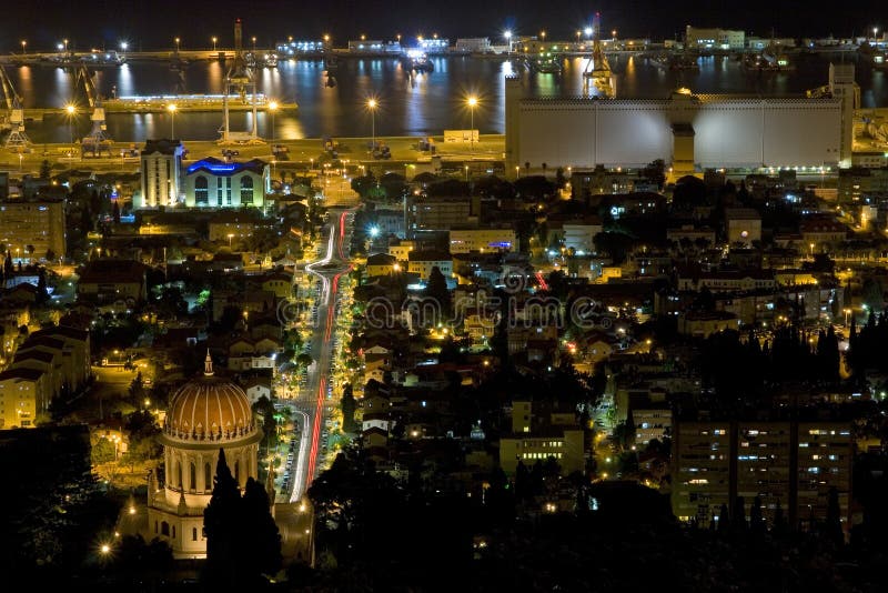 Haifa at night stock photo. Image of cityscape, port, buildings - 1469142