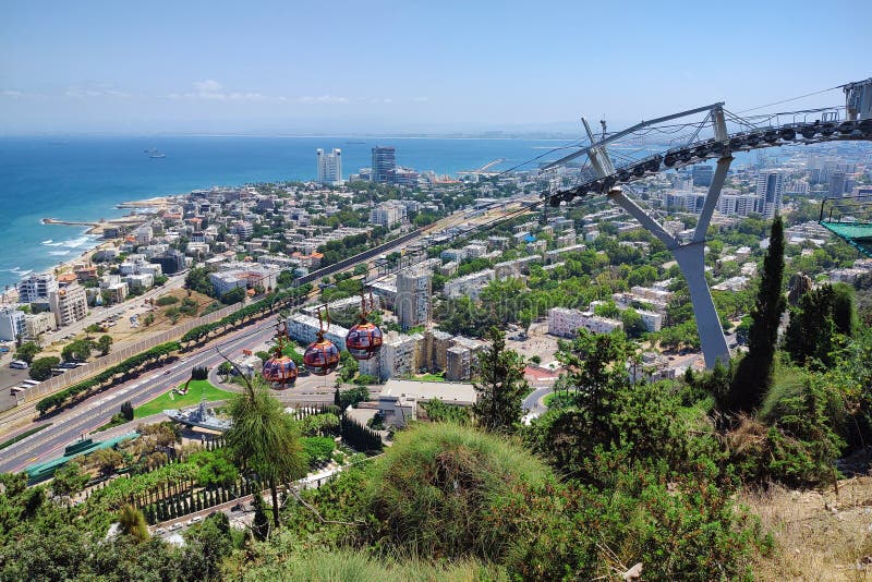 Haifa view with cable car stock photo. Image of middle - 253278674