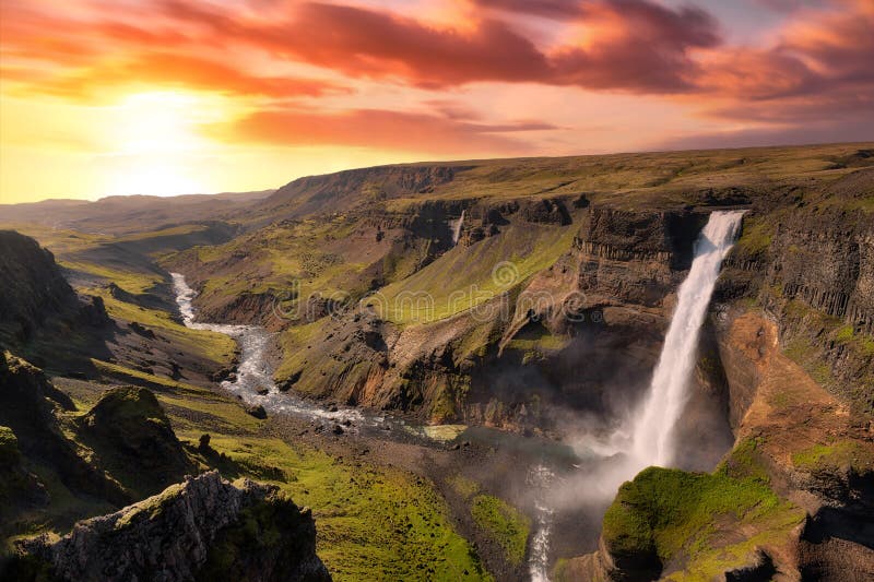 Haifoss Waterfall in the Highlands, Iceland, Taken in August 2020 Stock ...