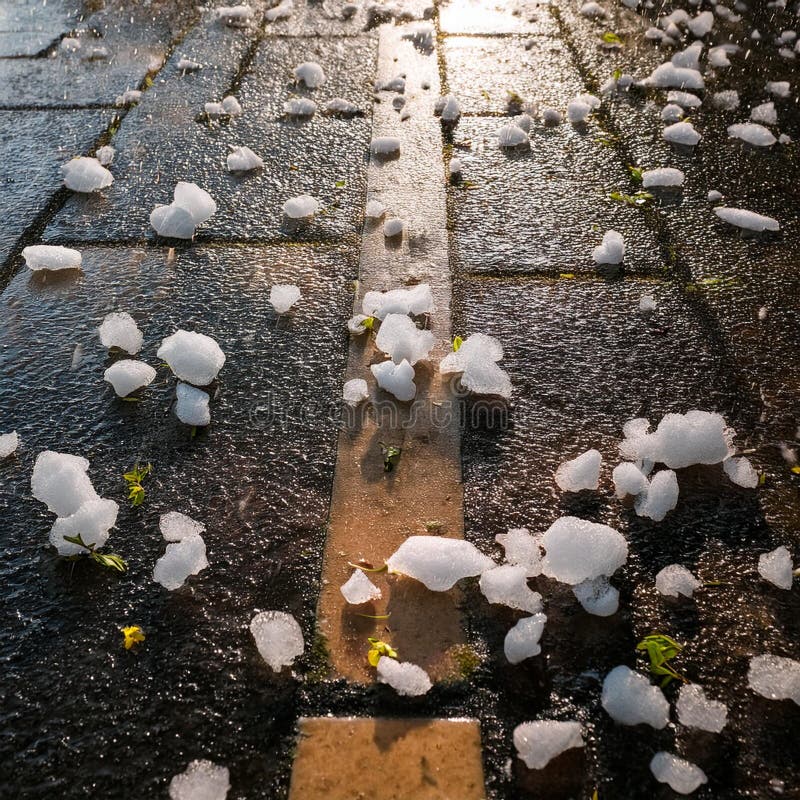 Hail Falling on the Pavement, AI Generated Stock Illustration ...