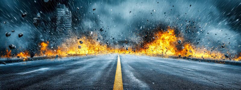 Hailstones Falling on Burning Highway during Apocalyptic Storm Stock ...