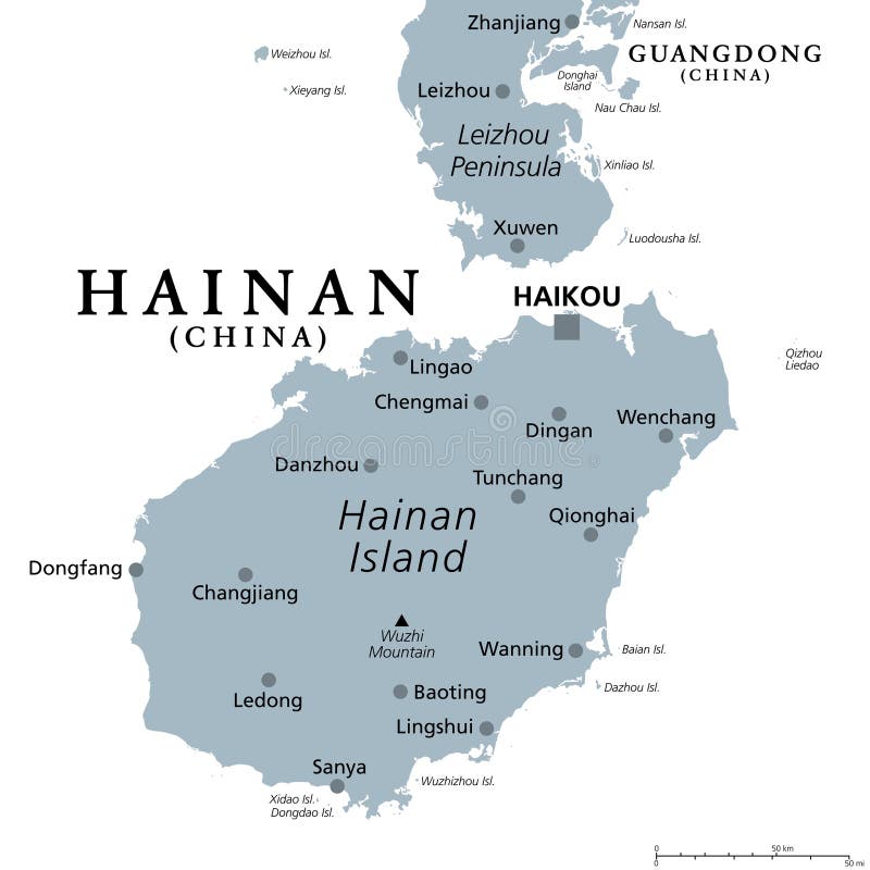 Hainan, Southernmost Province of China, PRC, Gray Political Map Stock ...