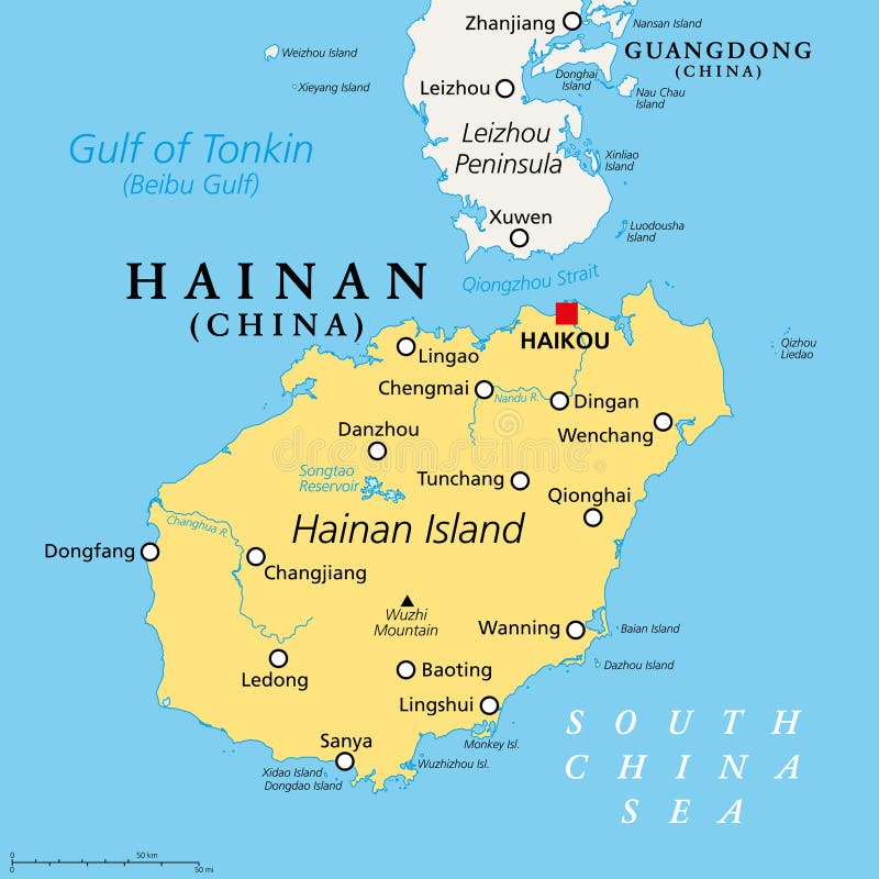 Hainan, Southernmost Province of China, PRC, Political Map Stock Vector ...