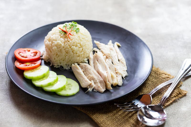 Hainanese Chicken Rice with Cucumber Stock Photo - Image of meat, asia ...