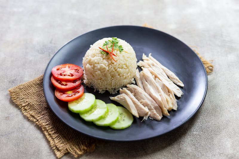 Hainanese Chicken Rice with Cucumber Stock Image - Image of food ...