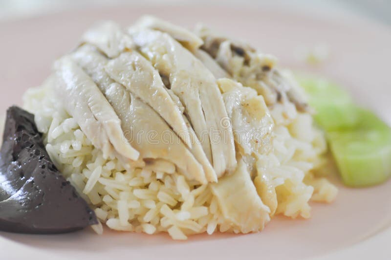 Hainanese Chicken Rice or Steamed Chicken with Rice Stock Photo - Image ...