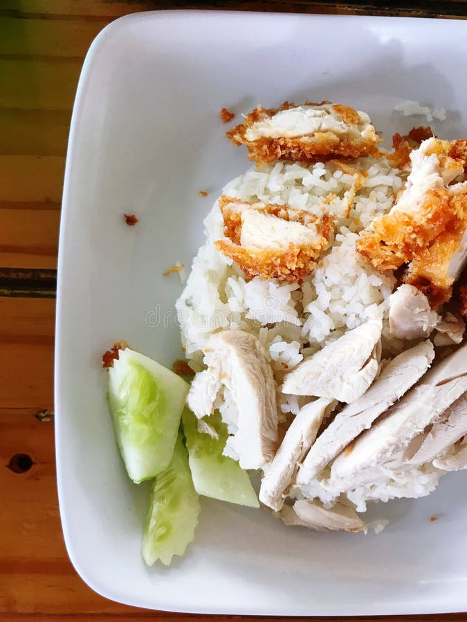 Steamed Chicken and White Rice Stock Photo - Image of lunch, hainanese ...