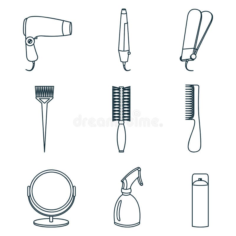 Hair Accessories and Barber Tools Line Icons Stock Vector ...