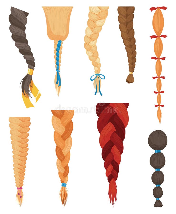 Hair Braids Long Female Fashion Plaits Vector Illustration Of Human Hair In Different Natural