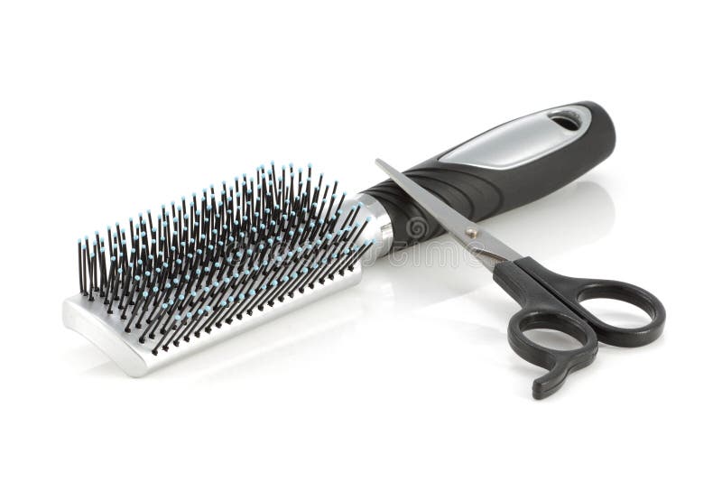 Hair Brush and Scissors Isolated on White Stock Image - Image of ...