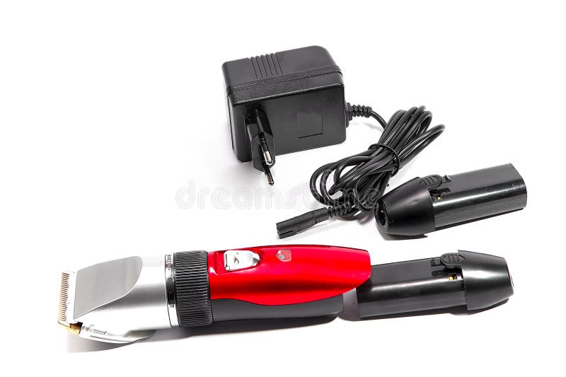Hair Clipper, Two Replaceable Batteries, Charger on White Background ...