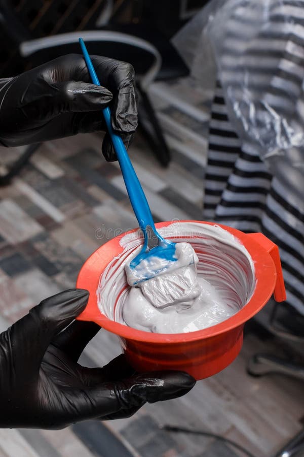 Hair Coloring Process Mixing Ingredients Brush Paint Container Dye ...