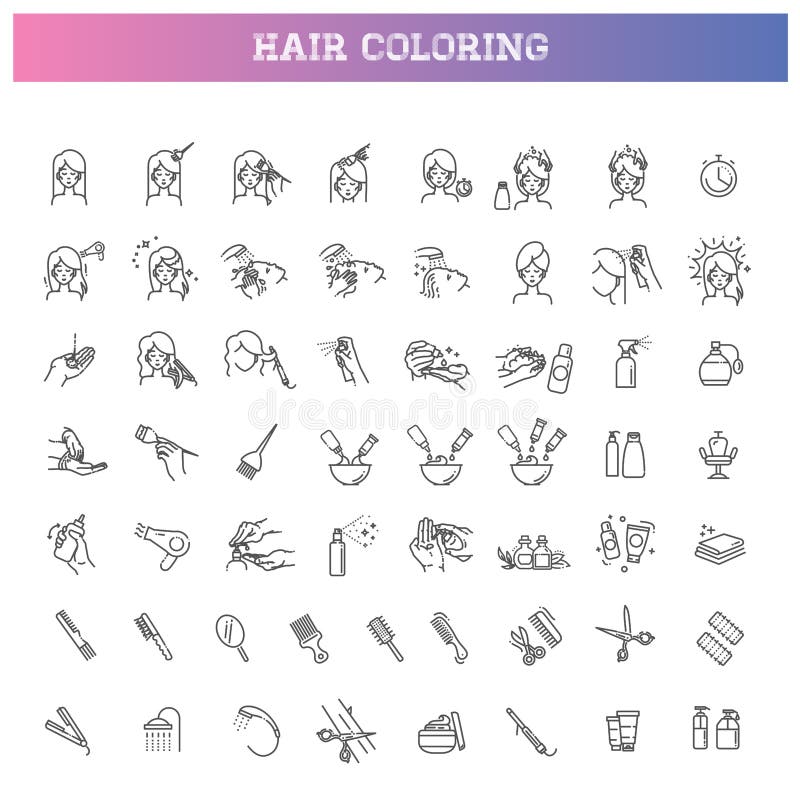 Hair Coloring and Styling Process. Vector Collection Stock Vector ...