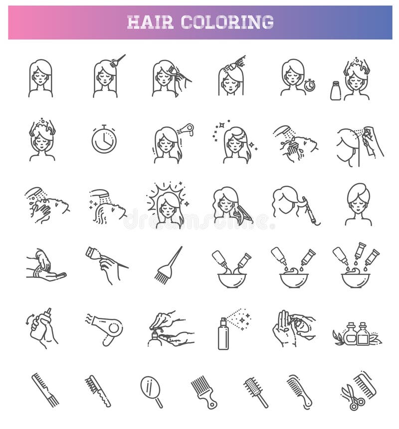 Hair Coloring and Styling Process. Vector Collection Stock Vector ...