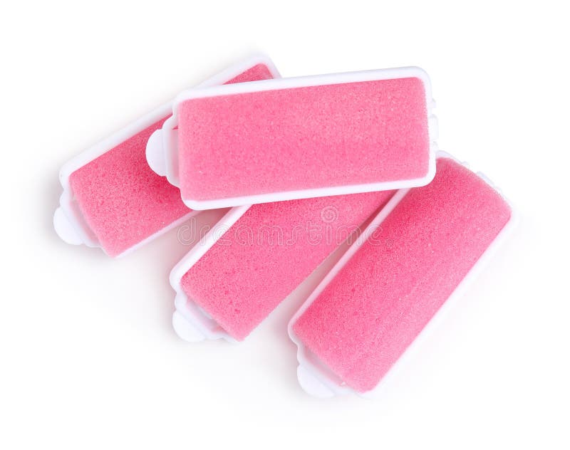 Hair Curlers Isolated on White, Top View. Styling Tool Stock Photo ...