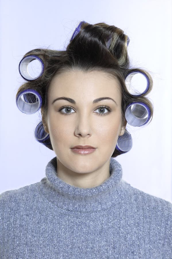 Woman with curlers stock image. Image of cosmetics, female - 9600695
