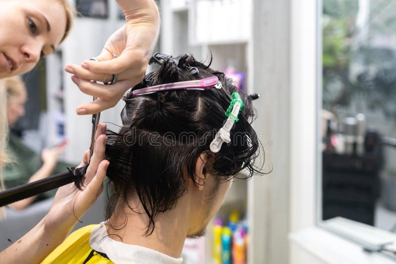 Hair Cutting Process at Salon Stock Photo - Image of salon, makeover ...